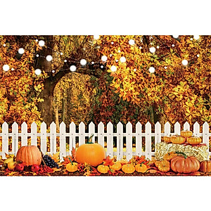 LFEEY Autumn Forest Thanksgiving Day Photography Backdrop, 10x8ft Rustic Fall Barn Pumpkin Thanksgiving Party Farm Harvest Event Backdrop, Kids Adults Photoshoot Photo Booth Studio Prop