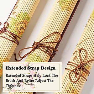 QINGSHENG 300mmx270mm Bamboo Braided Brush Pen Curtain With 8 Bags,Large Capacity Brush Curtain To Store Chinese Brushes(1pcs)