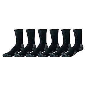 Amazon Essentials Men's Performance Comfortable Cotton Cushioned Breathable Athletic Crew Sports Socks, 6 Pairs, Black, 6-12