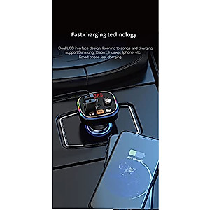 OHITEC Bluetooth5.0 FM Transmitter for Car,Bluetooth Car Adapter with Dual USB Charging Car Charger MP3 Player Support TF Card & USB Disk, 7 Colors Led Backlit Light, Hands Free Calling (C20)