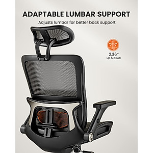ErGear Office Chair, Ergonomic Office Chair, High Back Desk Chair with Headrest and 5D Flip-up Arms, Adjustable Lumbar Support Computer Chair, Swivel Mesh Chair