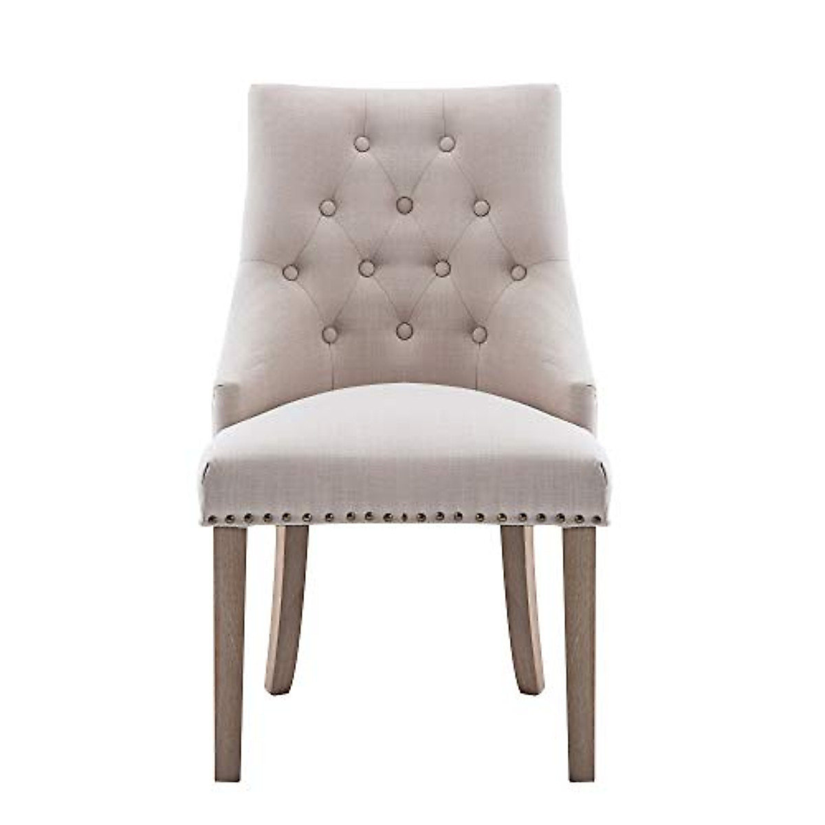 NOBPEINT Dining Chair Beige Fabric Leisure Padded Ring Chair, Nailed Trim, Set of 2