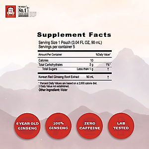 CheongKwanJang [Korean Red Ginseng Pure Extract Cut 100% 6-Year-Old Korean Red Ginseng Roots, Immune System Support Supplement Booster - 90 mL Pouch (30 Count)