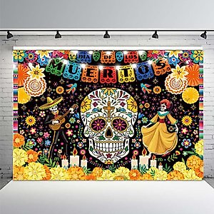 MEHOFOND 7x5ft Day of The Dead Backdrop for Mexican Fiesta Dia De Los Muertos Birthday Party Decorations Banner Sugar Skull Flower Photography Background Paper Cutting Photo Props