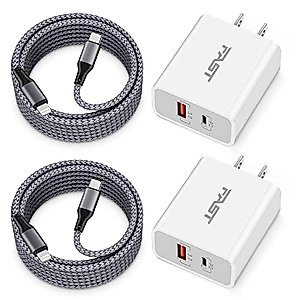 iPhone 14 13 12 Super Fast Charger [Apple MFi Certified], LUOSIKE 2-Pack 20W PD Fast USB C Wall Charger Block with 10FT Long USB C to Lightning Cable for iPhone 14 13 12 Pro Max Mini 11 XS XR X, iPad