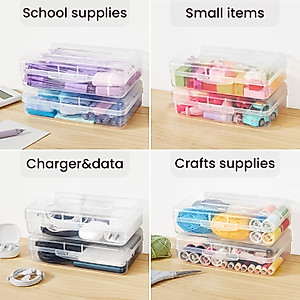 Sooez 6 Pack Clear Pencil Box, Plastic Large Capacity Pencil Boxes Plastic Boxes with Snap-tight Lid, Office Supplies Storage Organizer Box, Stackable Design and Stylish
