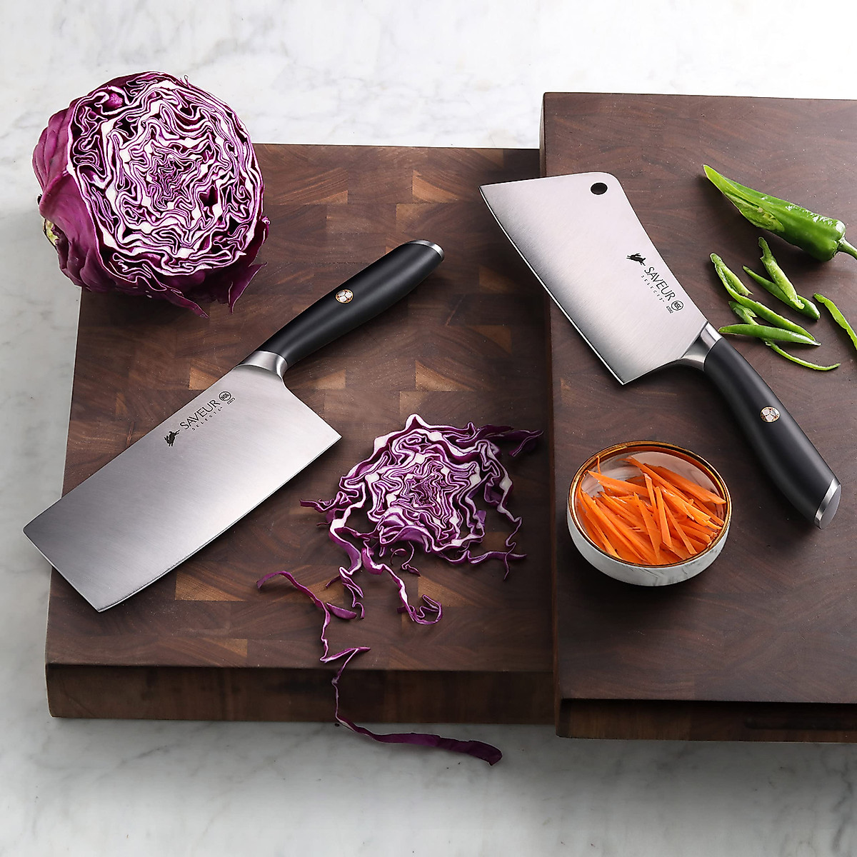 SAVEUR SELECTS 1026290 German Steel Forged 2-Piece Cleaver Set