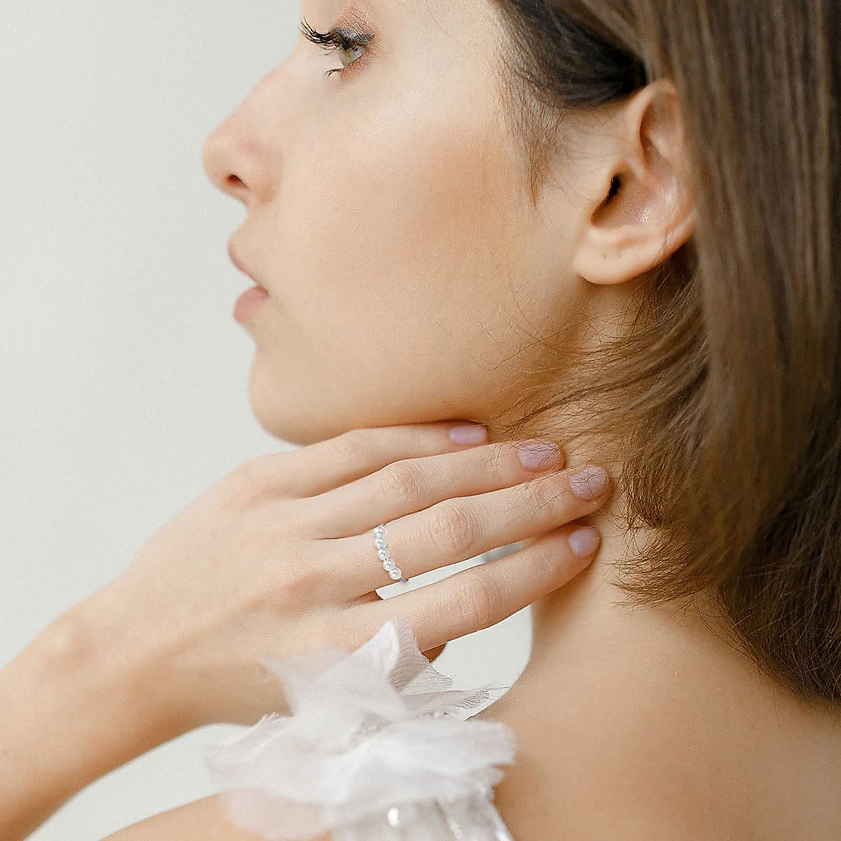 Vito Sterling Silver Fidget Anxiety Ring for Women, Adjustable Open Spinner Ring with Rotatable 5 Pearl Beads, Stacking Pressure Band Ring Jewellery Gift for Stressed Adult Women Men