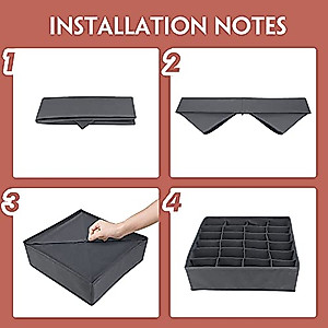 Bofoho Underwear Organizer, 4 PCs Foldable Closet Dresser Drawer Organizer for Clothes, Lingerie, Bra, Panty, Sock, Tie and Belt Storage (Dark Grey)