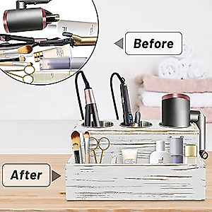 Y&ME YM Rustic Hair Tool Organizer Countertop,Hair Dryer Holder, Hair Tools and Styling Organizer for Bathroom Supplies,Countertop Storage Stand and Vanity Caddy, Blow Dryer Hair Straightener Holder