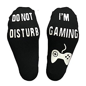Horande Novelty Cotton Socks Do Not Disturb Socks Funny Gifts for Men Women Gamers, Black, Medium