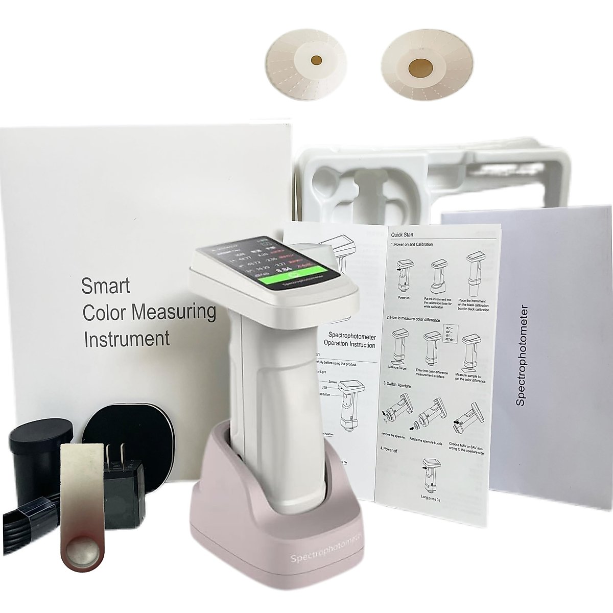 VTSYIQI Spectrophotometer Portable Spectrophotometer D/8 Spectrocolorimeter with Accuracy 0.04 Aperture Φ8mm Φ11mm 10000 Data Storage Ultra high Repeatability Auto Calibration for Printing ASTM ISO