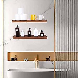 QTSARTISAN Floating Shelf Set — Rustic Solid Wood Hanging Rectangle Wall Shelves with Invisible Metal Brackets for Bedroom, Bathroom, Living Room and Kitchen(Light Walnut, 24" x 5.9")