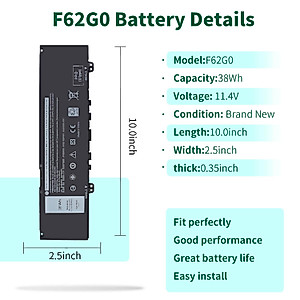 DMKAOLLK 38WH 39DY5 F62G0 Battery for Dell Inspiron 13 7000 i7373 7373 7386 2-in-1 7370 7380 5370 P83G P87G P91G P83G001 P83G002 P87G001 Vostro 13 5370 039DY5 0F62G0 RPJC3 0RPJC3 F62GO 11.4V