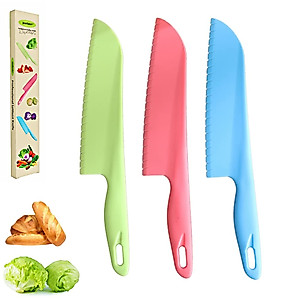 jawbush Professional Lettuce Knife to Prevent Browning, 11" Plastic Serrated Knives for Veggie, Fruit, Cake, Salad, Chef Knife for Cooking and Cutting - Safe & Durable Nylon Knife Set, 3 Pieces