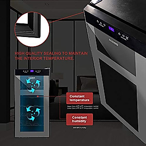 maisee Wine Fridge Dual Zone,18 Bottles Wine Cooler Refrigerator Chiller Upper Zone 46f-54f Lower Zone 54f-65f for Red White Wine Champagne in Home Office Bedroom Countertop （18 Bottles,Black