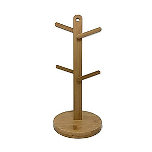 ZAFUU Bamboo Mug Rack Tree – Coffee, Tea Cup Hanger Holder – 4 Hooks Mug Stand Organizer