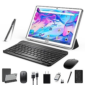 2023 Newest 10 Inch Tablet,2 in 1 Tablet with Keyboard Mouse, Android Tablet 4G Cellular with 2 SIM 1 SD-64GB ROM SD Max 512GB,Octa-Core,1080 FHD,13MP,GMS-Zertifizierung,GPS/ WIFI/ Bluetooth(Silvery)