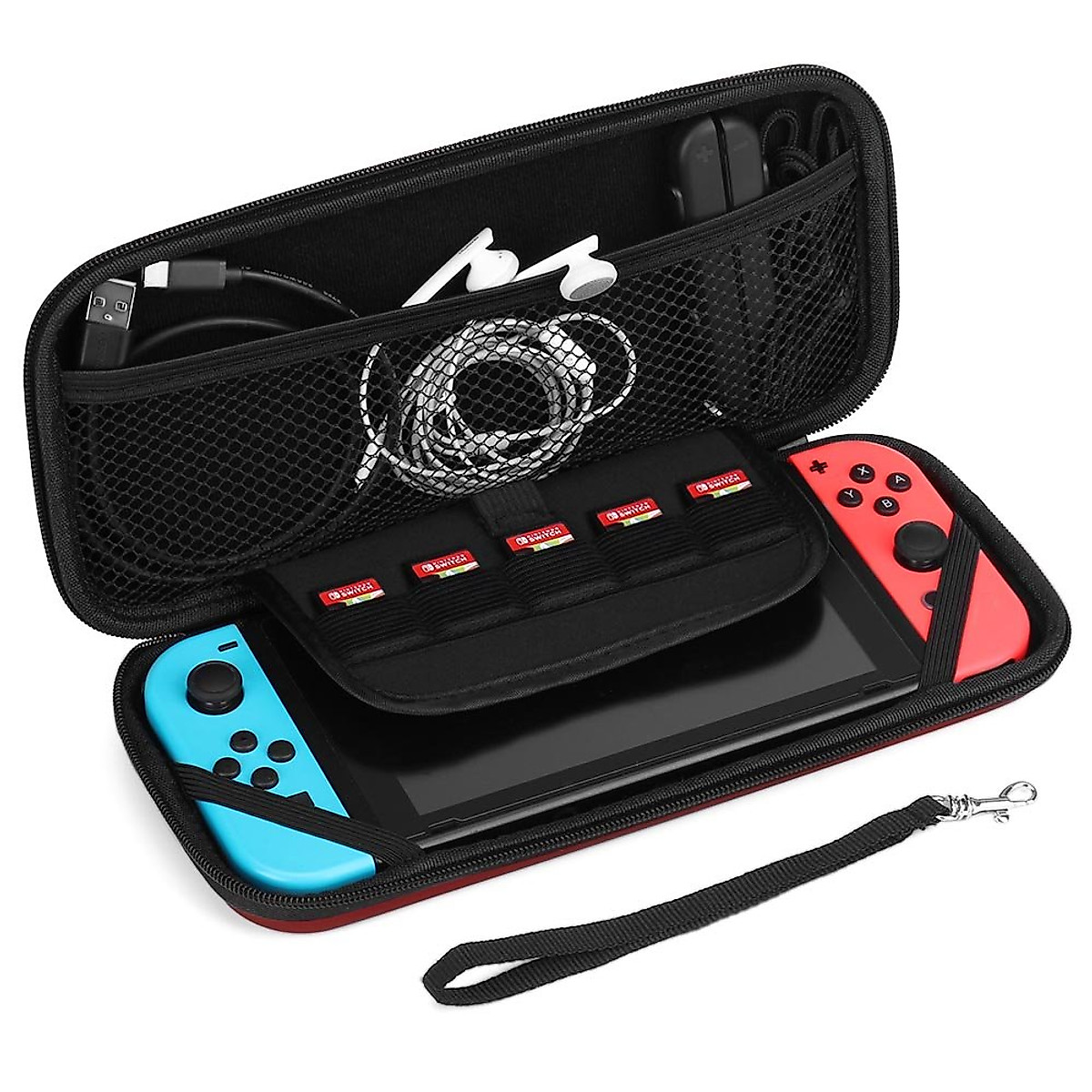 TNP Switch Case - Carrying Case Shell Pouch Protective Cover Portable Travel Case Bag with Micro SD Card Game Card Slot Storage Accessories for Switch (Red)