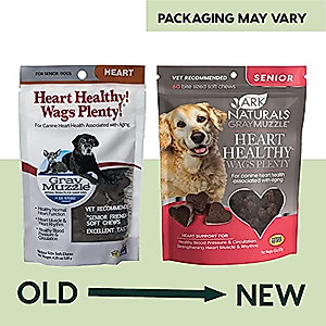 Ark Naturals Gray Muzzle Heart Healthy Wags Plenty Dog Chews, Vet Recommended for Senior Dogs to Support Heart Muscle, Blood Pressure and Circulation, Natural Ingredients, 60 Count