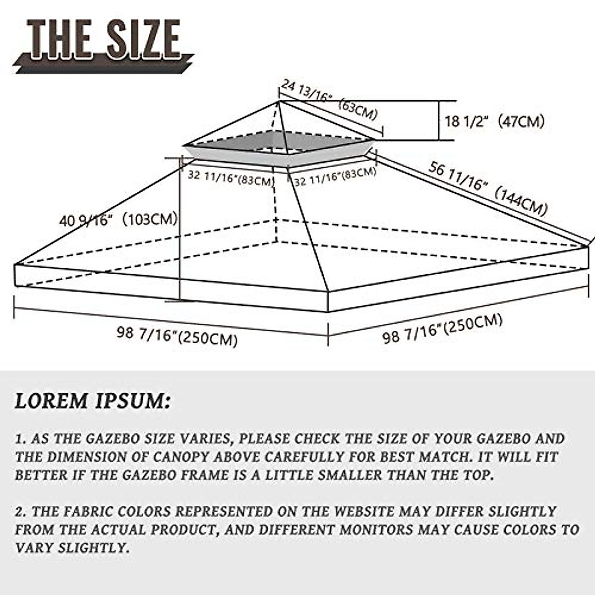 8'x8' Canopy Replacement top for 2 Tier Gazebo Canopy Replacement Cover UV30 for Outdoor Patio Garden Yard (Gray)