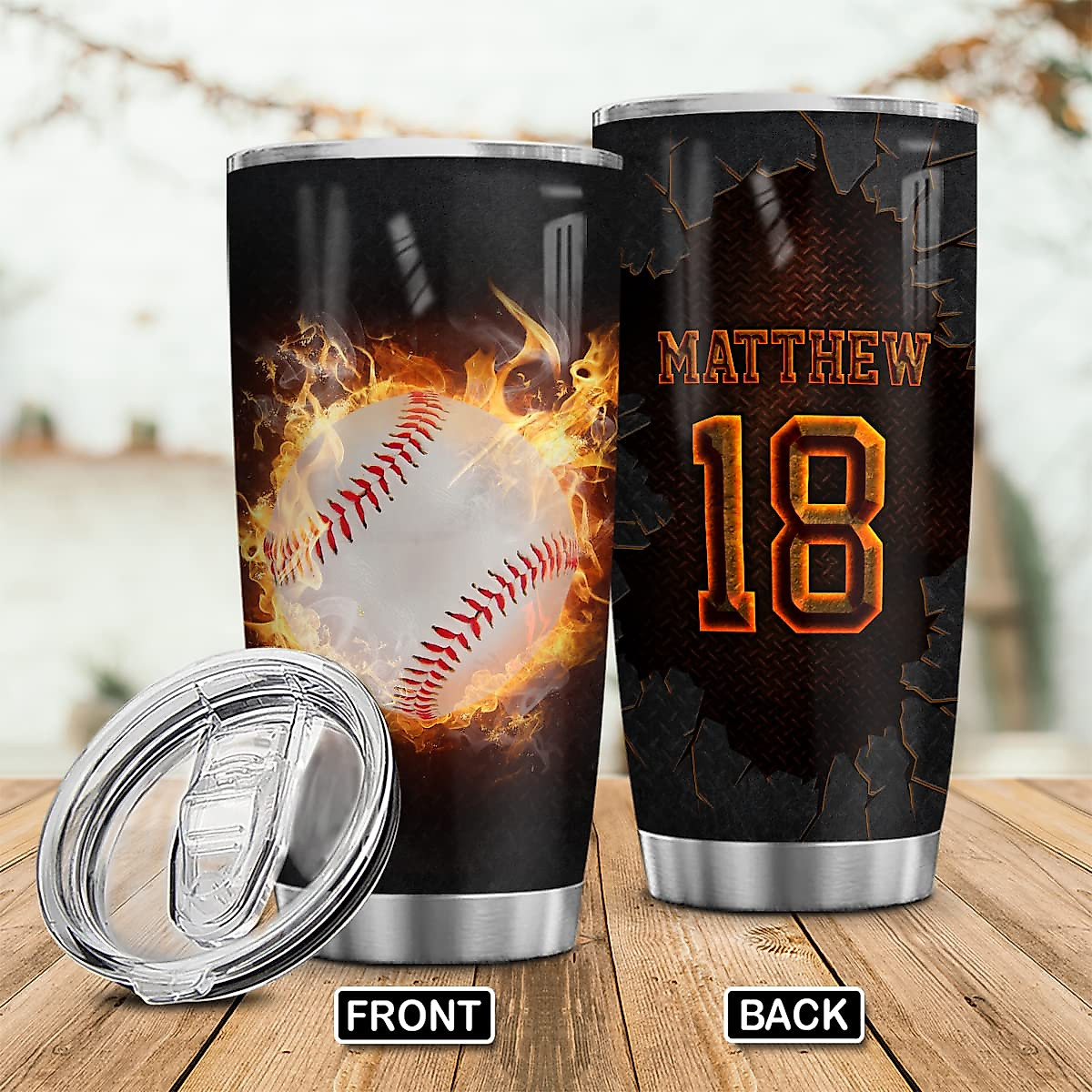 Wassmin Personalized Baseball Tumbler Sports Cups With Lids Gifts For Players Lovers Fan Coach Stainless Steel Insulated Tumblers 20oz 30oz Coffee Travel Mug Birthday Christmas Presents