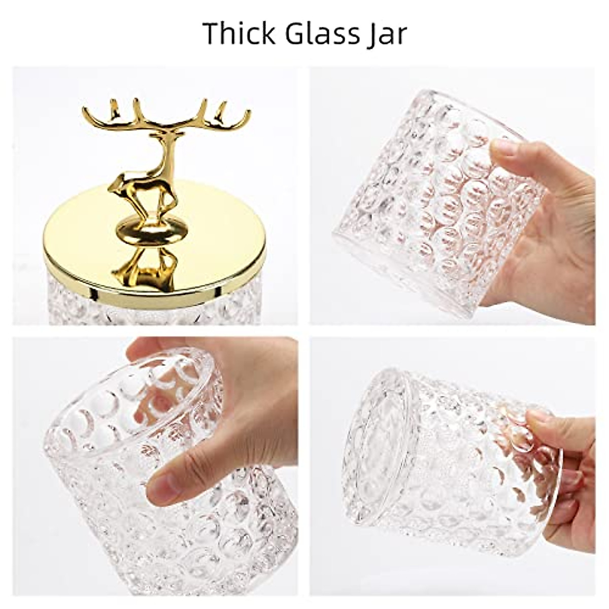 Tbestmax Glass Qtip Holder, 2 Pcs Clear Apothecary Jars with Lid for Cotton Ball, Cotton Swab, Restroom Bathroom Organizers and Storage Containers