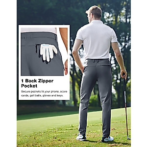 SPECIALMAGIC Golf Hiking Pants for Men Slacks Dress Pants Elastic Waist Casual Tapered Stretchy Slim Fit Denim Blue,32W30L