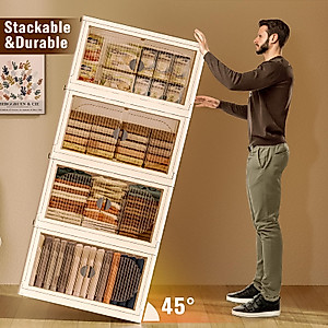 Clear Storage Bin with Lid 3 Pack 【Stackable & Sturdy】Plastic Bins for Storage, Multifunctional Folding Storage Bins for Bedroom, Living Room, Study, Toy Room, Folding Box with Magnetic door