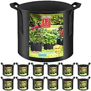 KuMers 12 Pack Grow Bags 5 Gallon, 300G Heavy Duty Thickened Non-Woven Plant Bag Plant Fabric Pots with Handles Planting Bags, Pot for Plants
