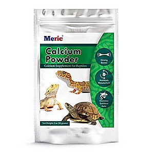 Meric Reptile Calcium Powder, Ideal for Leopard Geckos, Chameleons, Iguanas, Turtles, and More, Avoid Vitamin D3 Overdose in Bearded Dragons, Lizards Love It, Energy-Rich Additional Feed, 2 oz.