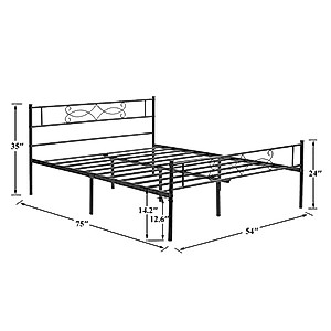 VECELO 14" Metal Platform Bed Frame with Headboard,Premium Steel Slat Support No Box Spring Needed,Noise-Free Anti-Slip,Easy Assembly(Full Size)