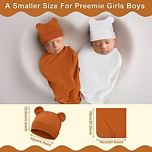 Liitrsh 3 Pack Preemie Swaddle Blankets and Hat Set Preemie Baby Boy Clothes Swaddle Set Preemie Wrap Receiving Blankets Preemie Hat for Preemie Girls