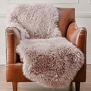 Chanasya Super Soft Faux LongFur Suede Fake Sheepskin for Sofa Couch Stool Vanity Chair Cover Luxurious Fluffy Rug Dusty Pink Solid Shaggy Area Rugs for Living Bedroom Floor - Mauve 2ftx6ft