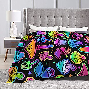 Trippy Mushroom Throw Blanket Soft Fleece Flannel Throws for Room Couch Bed Sofa Car
