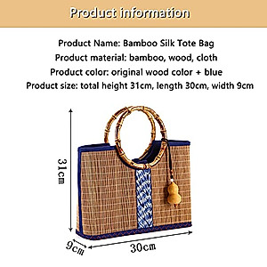 JINYISI Bamboo bag, Bamboo purse, Straw purses for women, Straw purse,Bamboo bag storage organizer, Bamboo bags for women, Bamboo Silk Tote Bag, Bamboo straw bag