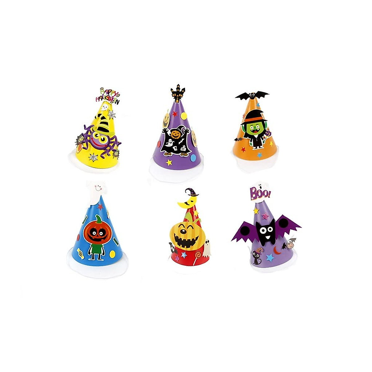 Halloween Party Hat Assorted 6 Count DIY Art Craft For Kids (A)