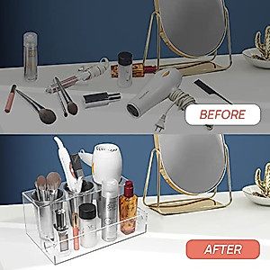 A & R Hair Tool Organizer, Clear Acrylic Blow Dryer Holder, Hair Dryer Organizer for Countertop, Bathroom & Vanity with 3 Heatproof Steel Cups