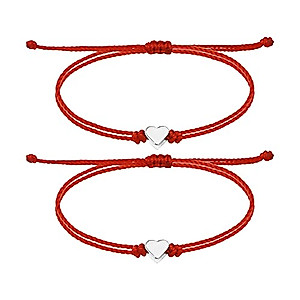 SmileBelle Red String Bracelet Red Bracelet for Protection Matching Heart Bracelets Friendship Bracelets for Teen Girls as Mother Daughter Bracelets, Couples, Sisters and Friends Bracelet Gift
