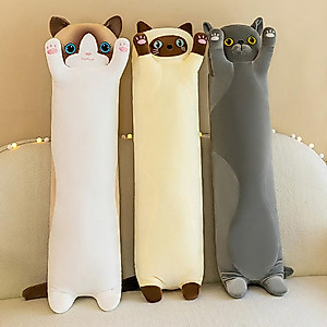 INSTITIZER Long Cat Plush Pillow Body Pillow, 43.3 Inch Cute Cat Stuffed Animals, Soft Kitten Plush Throw Pillow Long Cat Plushie for Kids Girlfriend (Grey)