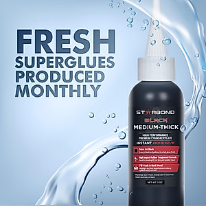 Premium Grade Cyanoacrylate (CA) Super Glue by STARBOND - 2 OZ PRO Pack (56-Gram) - Black Medium-Thick Knot Filler 500 CPS Viscosity Adhesive for Woodworking, Woodturning, Carpentry