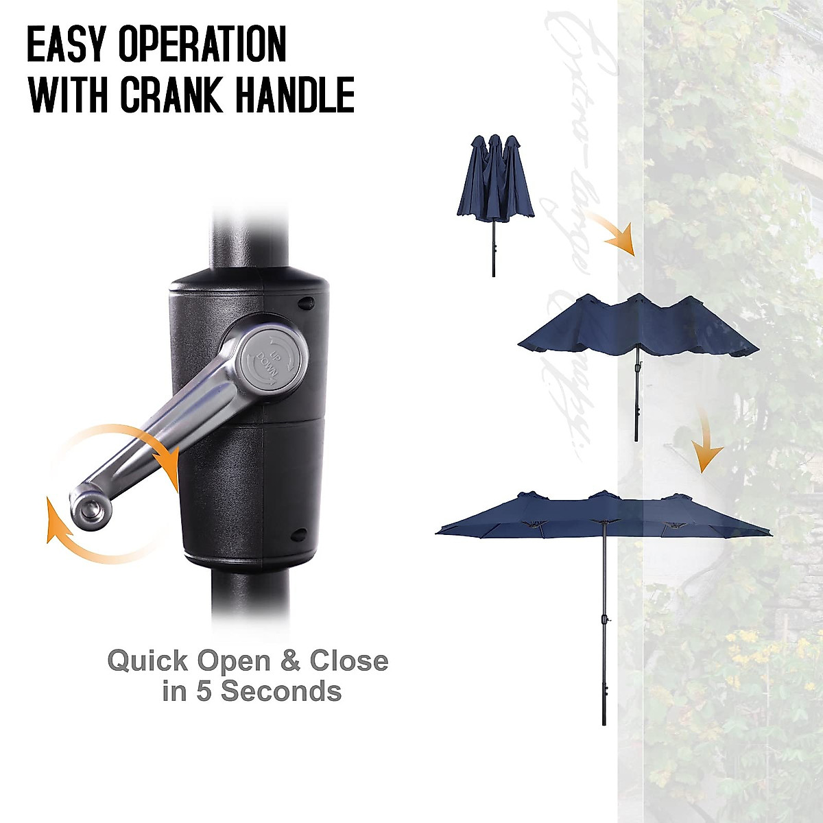 Sophia & William 8 Pieces Patio Dining Furniture with 13 Ft Navy Double-Sided Twin Umbrella, Outdoor Rattan Chairs & Metal Table Set with Cushions and 1.57" Umbrella Hole for Backyard Porch Poolside