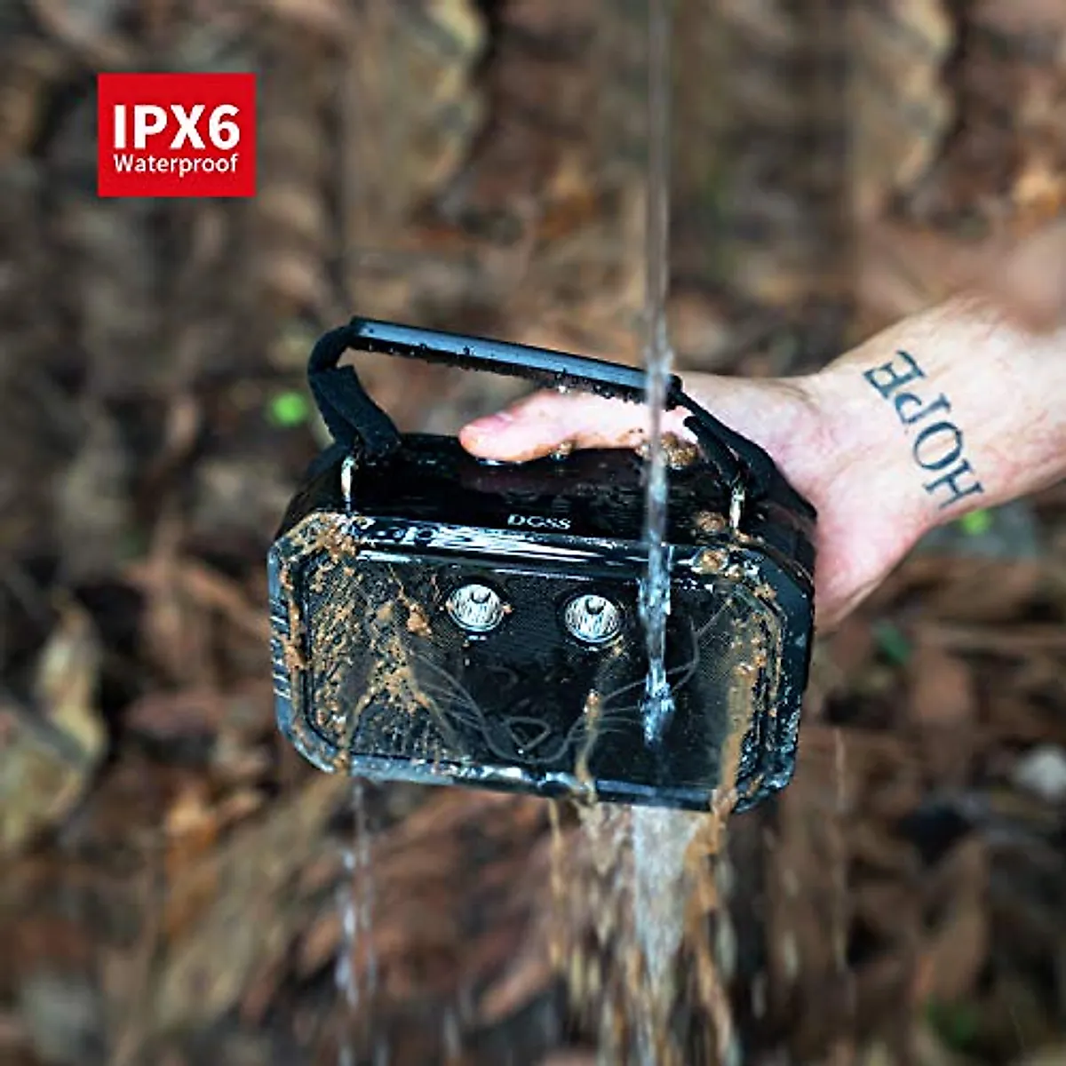 DOSS Bluetooth Speaker, Traveler Wireless Bluetooth Speaker with 20W Stereo Sound and Bold Bass, IPX6 Waterproof, Wireless Pairing, 12H Playtime, 5 Light Modes, Portable Speaker for Outdoor-Black