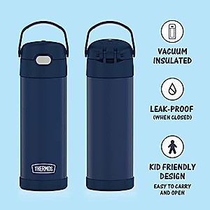 THERMOS FUNTAINER 16 Ounce Stainless Steel Vacuum Insulated Bottle with Wide Spout Lid, Navy