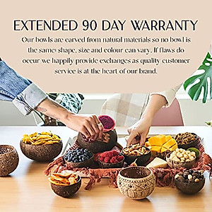 COCOBOWLCO Coconut Bowl & Wooden Spoons Bowl Set - Coconut Bowls, Eco Friendly Kitchen Decor, Acai Bowls, Smoothie Bowls - Birthday Gifts for Women (4, Polished)