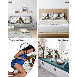 Edwiinsa Gnomes Red Pillow Covers Standard Size Set of 2 Bed Pillow, Plush Soft Comfort for Hair/Skin Cooling Pillowcases with Envelop Closure 20x26 Inches Christmas Green Tree Gift Snowflake White