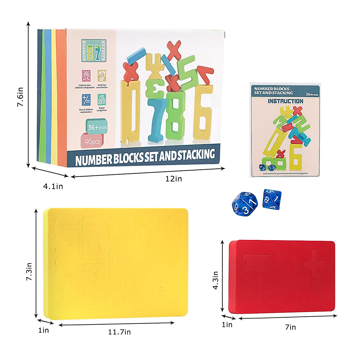 kindersee Math Foam Blocks Educational Toys, Including Math Manipulatives, Balanced Stacking, Memory Training, Unique Number Blocks for Math, Ages 3 and up as Gifts, Party Games, Education