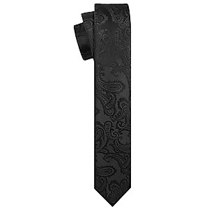 KissTies 2.4'' Skinny Tie Black Paisley Slim Necktie for Men + Gift Box