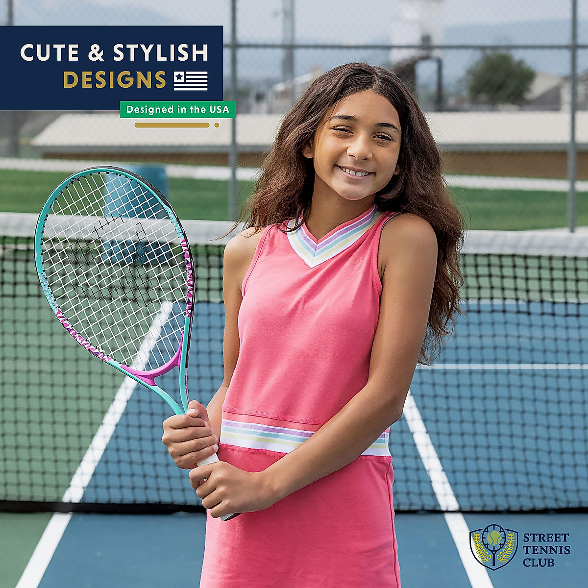 Street Tennis Club Girls Tennis Dress & Golf Outfit, Athletic Skirts Dress with Built-in Shorts - Girls Active Golf and Tennis Clothes Pink Medium (8-9 Years)