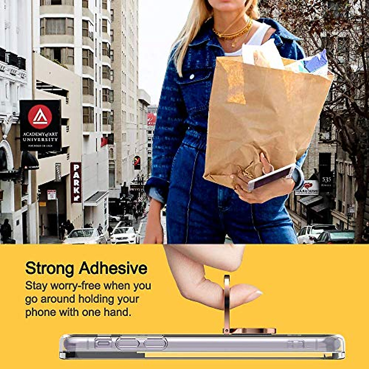 Cell Phone Ring Holder Finger Stand - MOSNOVO Black Purple Flower Garden Kickstand for Girls Women, 360° Rotation Metal Ring Grip for Magnetic Car Mount, Compatible with All Smartphone - Rose Gold